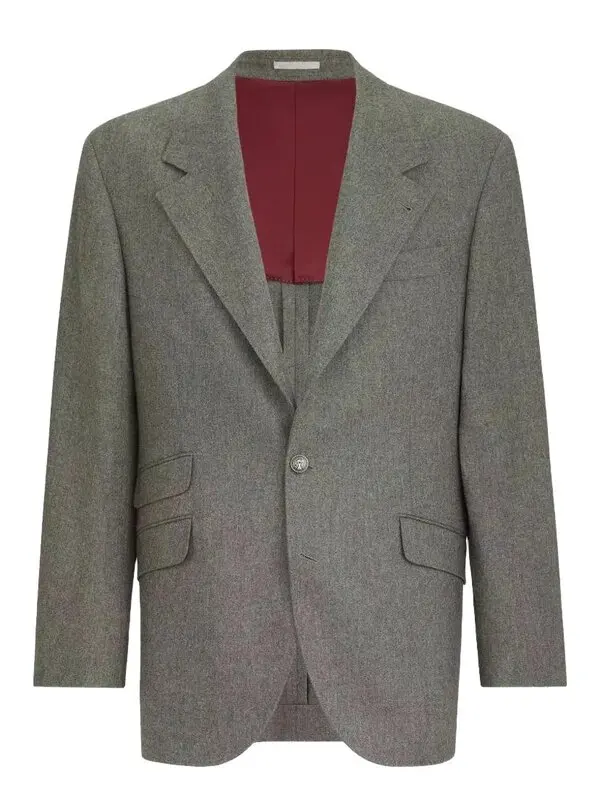 Brunello Cucinelli Virgin Wool Flannel Cavallo Tailor Blazer With Metal Buttons - Grey