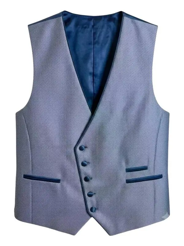 ETIEM TEXTIL S.L. Single-breasted Waistcoat With Micro-patterned Texture And Satin-finish Trim - Blue