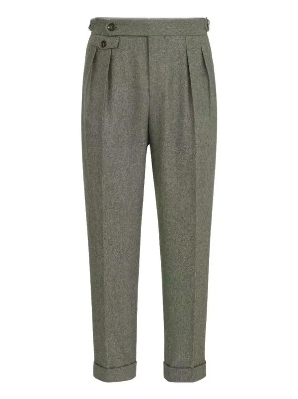 Brunello Cucinelli Virgin Wool Flannel Trousers With Double Pleats And Waist Tabs - Grey