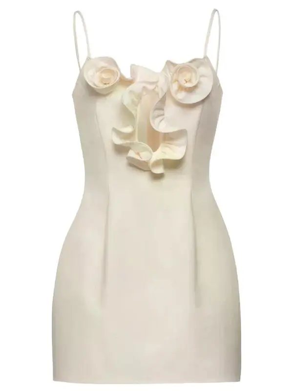 Magda Butrym Ruffled Floral-appliqué Dress - Neutrals