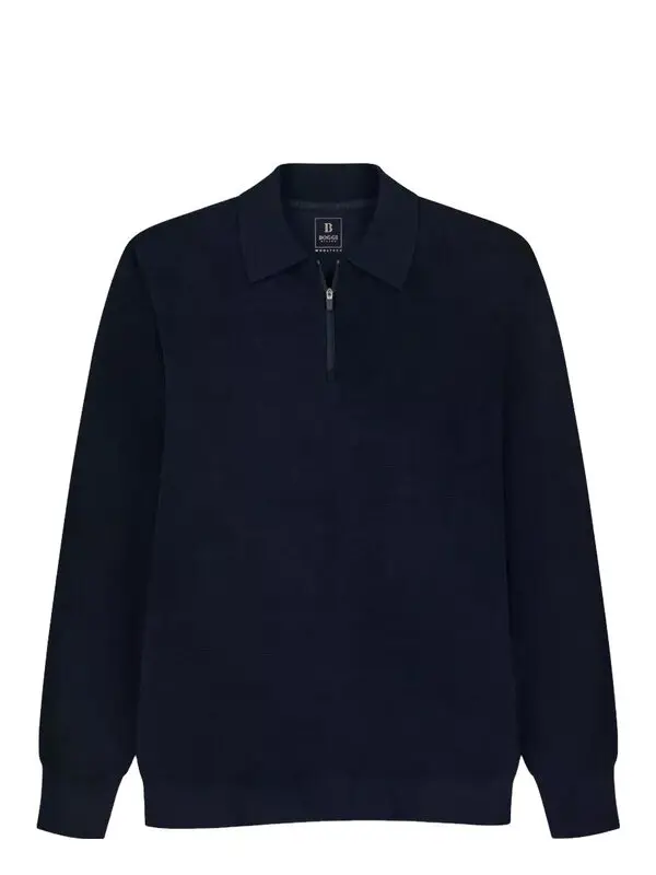 Boggi Milano Knitted Polo Shirt Quarter-zip Wool Blend Wooltech - Blue