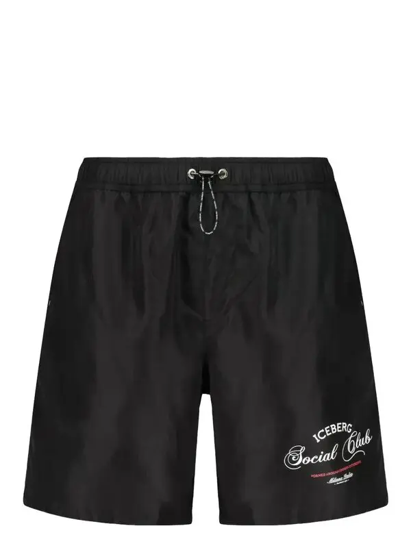 Iceberg Logo-print Graphic-print Swim Shorts - Black