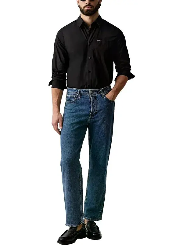 Guess Logo-patch Chest-pocket Shirt - Black
