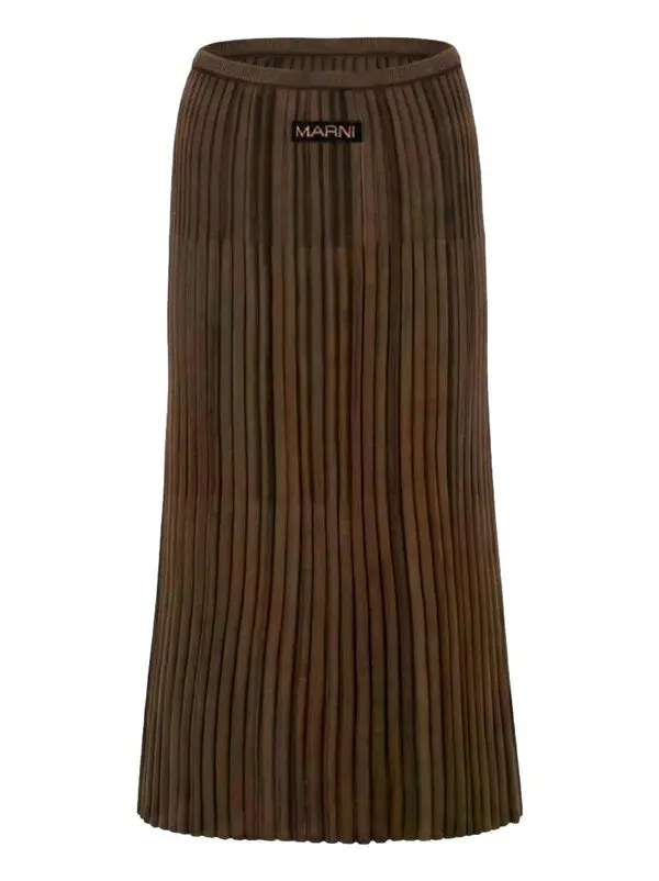Marni Ribbed-knit Midi Skirt - Brown