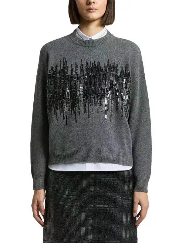 Peserico Sequin-embellished Drop-shoulder Jumper - Grey