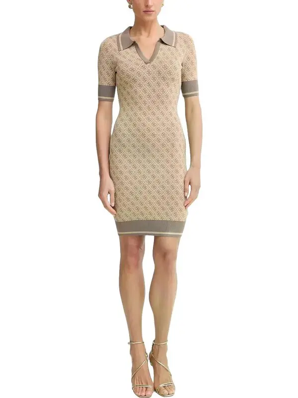 Guess Monogram-detail Short-sleeve Mini Dress - Neutrals