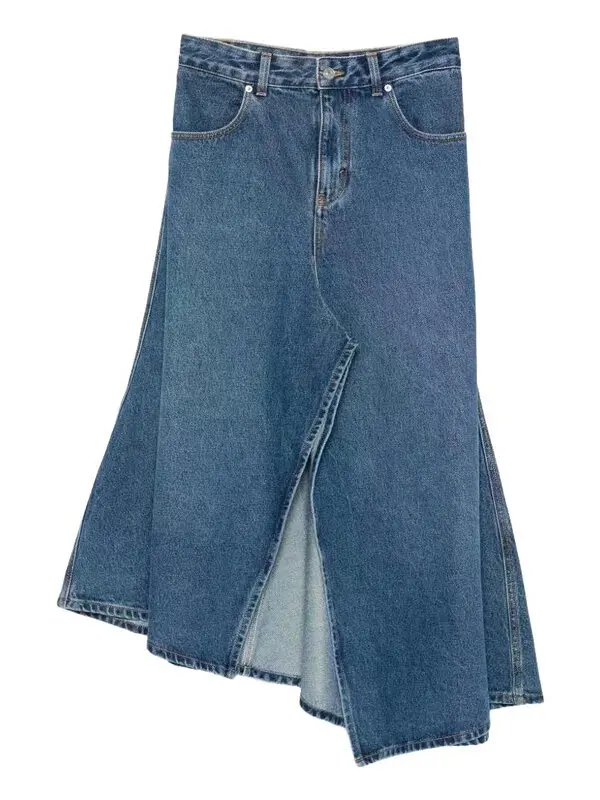 Victoria Beckham Asymmetric Hem Front Slit Denim Skirt - Blue