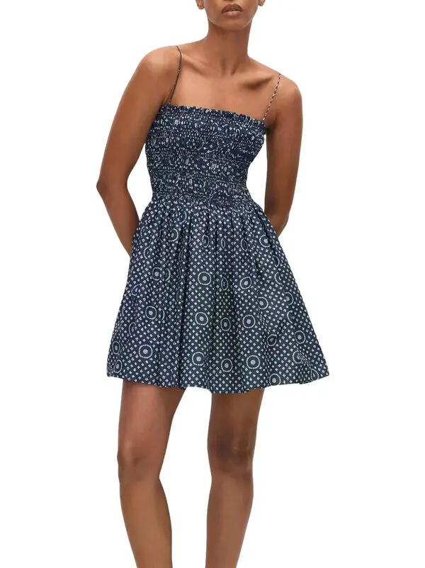 Matteau Shirred Bodice Geometric-print Mini Dress - Blue