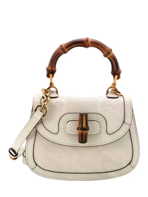 Gucci Bamboo 1947 Top Handle Bag Jumbo Gg Canvas Mini Crossbody Bag - Neutrals