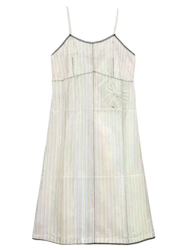 Prada Striped Dress With Bow - Neutrals