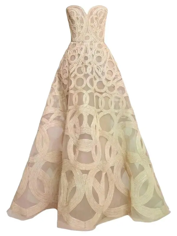 Elie Saab Sequin-embroidered Strapless Gown - Neutrals