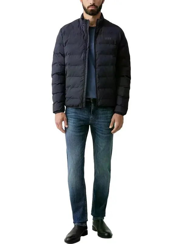 Guess Padded Logo-print Jacket - Blue