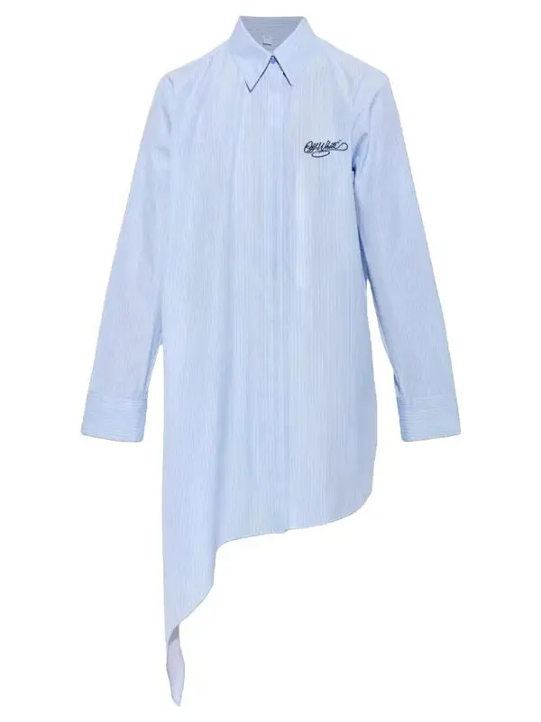 Off-White Asymmetric Striped Shirt Mini Dress - Blue