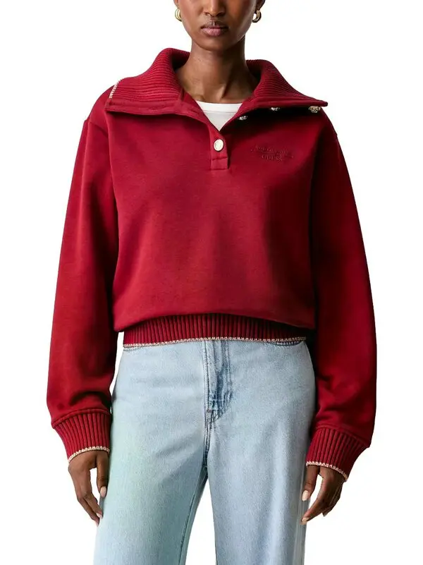 Guess Logo-embroidered Ribbed-trim Hoodie - Red