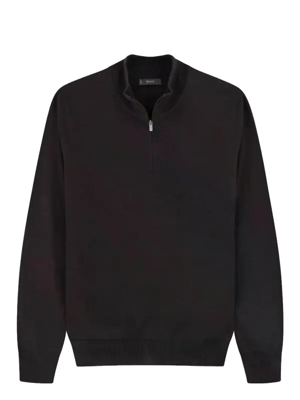 Boggi Milano Quarter-zip Jumper In Extrafine Merino Wool - Brown