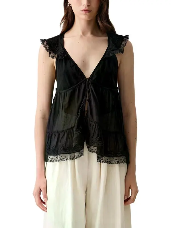 HOSS INTROPIA Celeste. Lace-trim Embroidered Blouse - Black