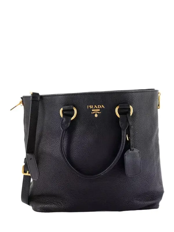Prada Convertible Vitello Daino Large Tote Bag - Black