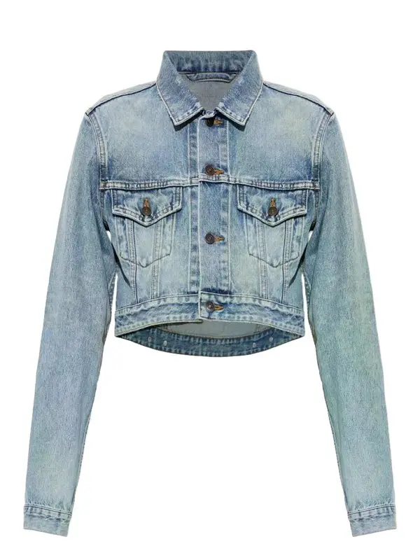 Balenciaga Cropped Distressed Denim Jacket - Blue