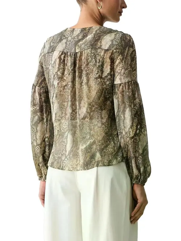 Guess Ruffled Snake-print Blouse - Brown