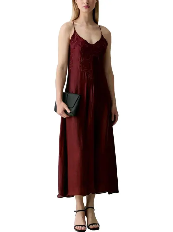 HOSS INTROPIA Amalia Embroidered Spaghetti-strap Midi Dress - Red