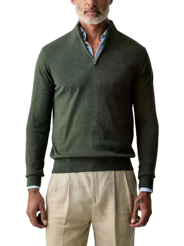 HACKETT LONDON Quarter-zip Embroidered Logo Sweater - Green