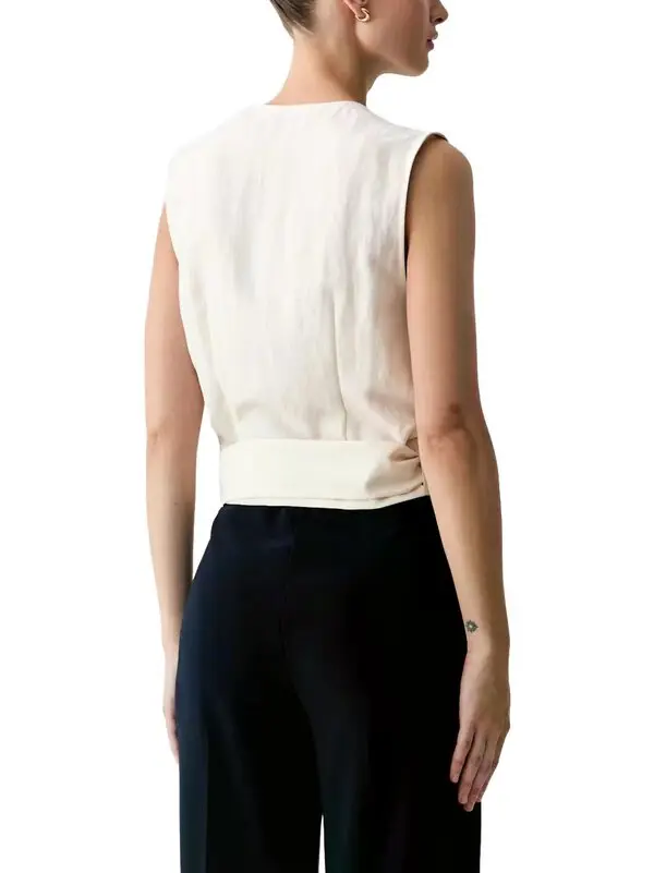 Sisley Sleeveless Wrap Top With V-neck And Side Tie - Neutrals