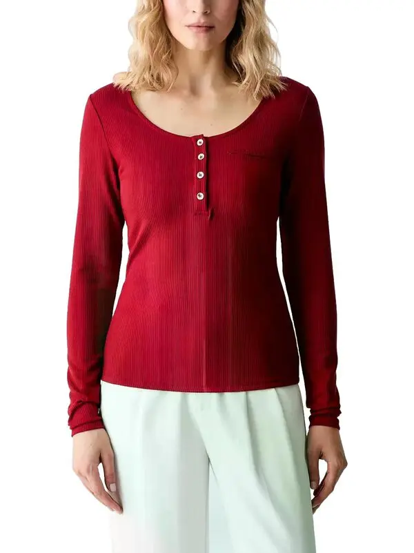 Guess Ribbed-knit Long-sleeve T-shirt - Red