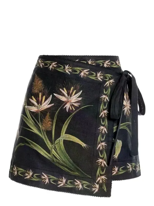 Agua Bendita Luna Azucar Floral-print Mini Skirt - Black