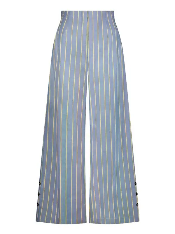 Lela Rose Striped Button-detail Trousers - Blue