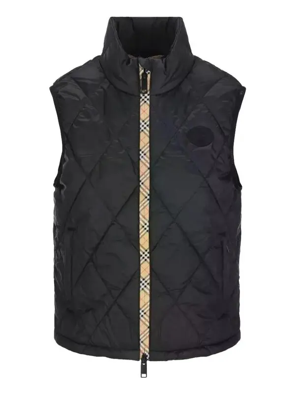 Burberry Diamond-quilted Check-trim Gilet - Black