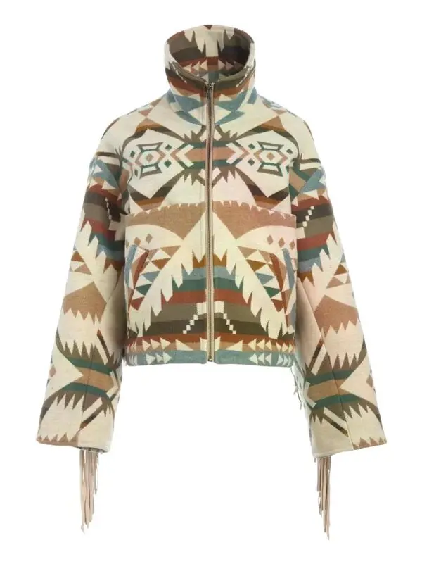 Lindsey Thornburg Archer Fringed Geometric-pattern Jacket - Neutrals