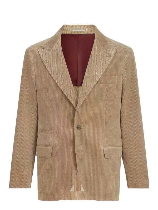 Brunello Cucinelli Comfort Cotton And Cashmere Corduroy Deconstructed Blazer With Large Peak Lapels And Metal Buttons - Neutrals
