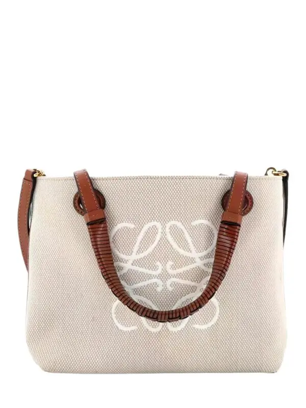 Loewe Anagram Square Basket Tote Canvas Mini Shoulder Bag - Neutrals