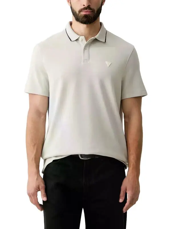 Guess Logo-patch Buttoned Polo Shirt - Neutrals