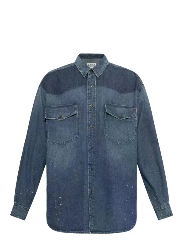 MAISON MARGIELA Paint-splatter Western-yoke Denim Shirt - Blue