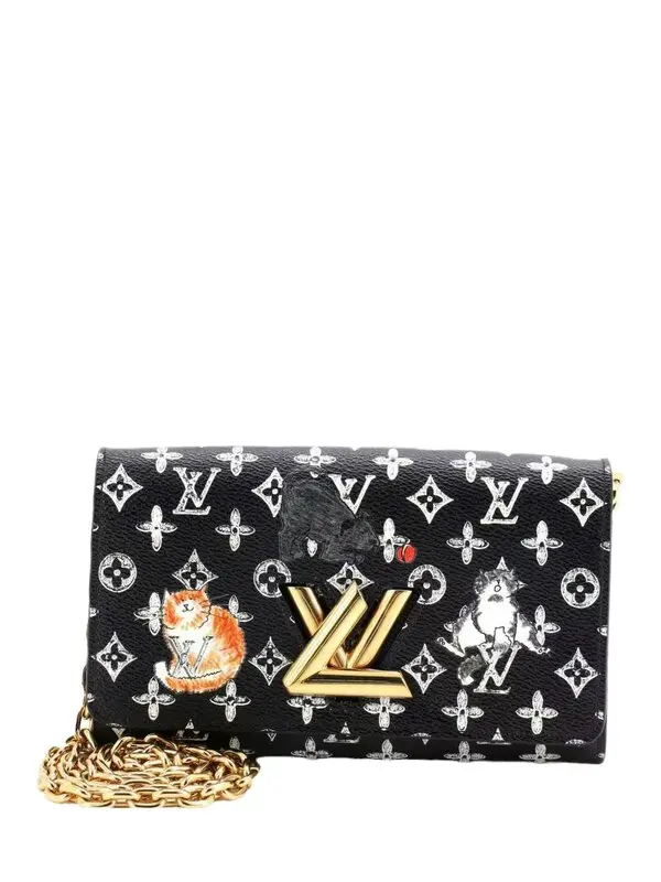 LOUIS VUITTON Twist Chain Wallet Limited Edition Grace Coddington Catogram Canvas Clutch Bag - Black