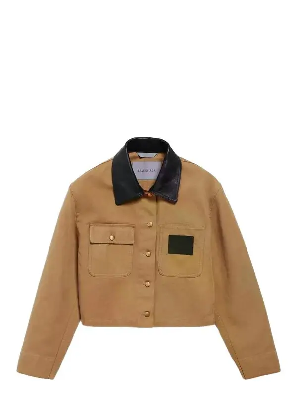 Balenciaga Beige Cropped Leather Collar Jacket - Neutrals