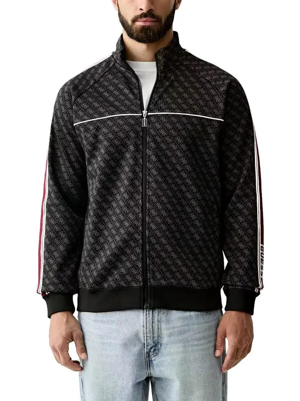 Guess Monogram-print Zip-up Jacket - Black