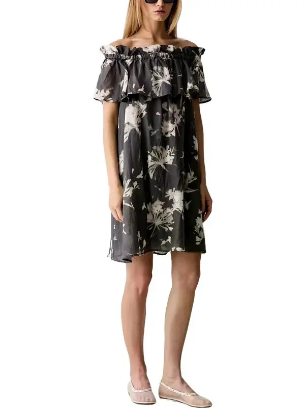 Marc O'polo Carmen Floral-print Mini Dress - Grey