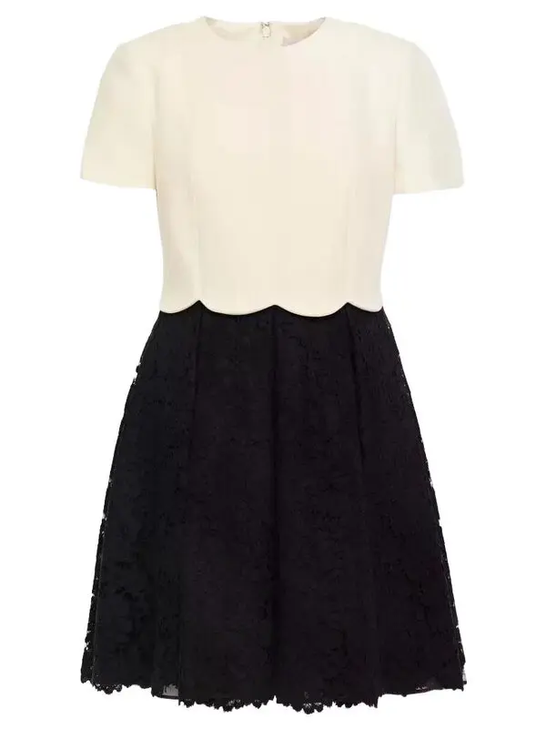 Valentino Garavani Scalloped-edge Lace-panel Mini Dress - Black
