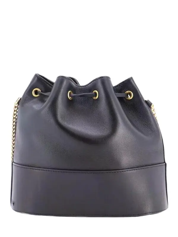 Valentino Garavani Vlogo Drawstring Pouch Leather Bucket Bag - Black