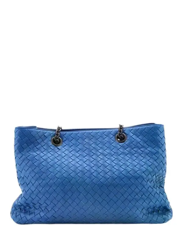 Bottega Veneta Double Chain Intrecciato Nappa Medium Tote Bag - Blue