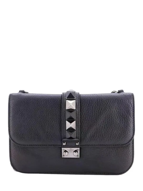 Valentino Garavani Glam Lock Leather Medium Shoulder Bag - Black