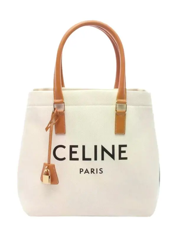Celine 2010s Vertical Cabas Logo-print Tote Bag - Neutrals