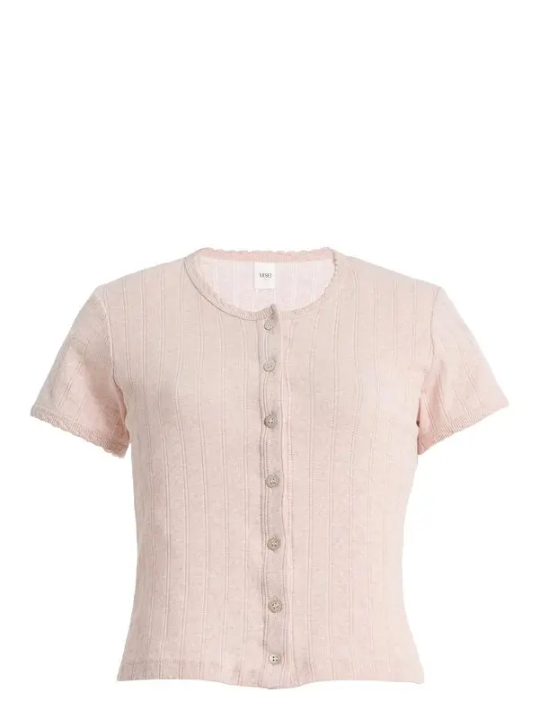 LESET Pointelle Knit Cotton Cardigan - Pink