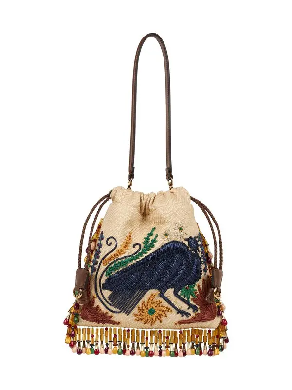 Etro Small Kalispera Raffia Bag - Ivory