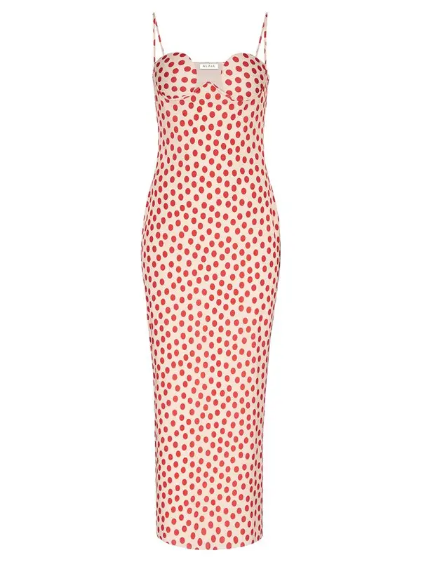Alaïa Polka Dot Jersey Midi Dress - Red
