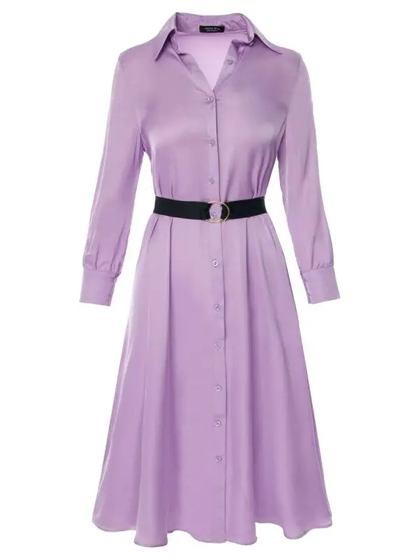 AVENUE N°29 Midi Shirt Dress With Leather Belt Lilac - Purple