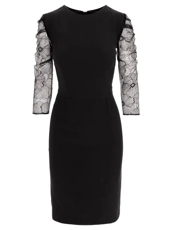 AVENUE N°29 Bodycon Midi Dress With Lace Sleeves - Black