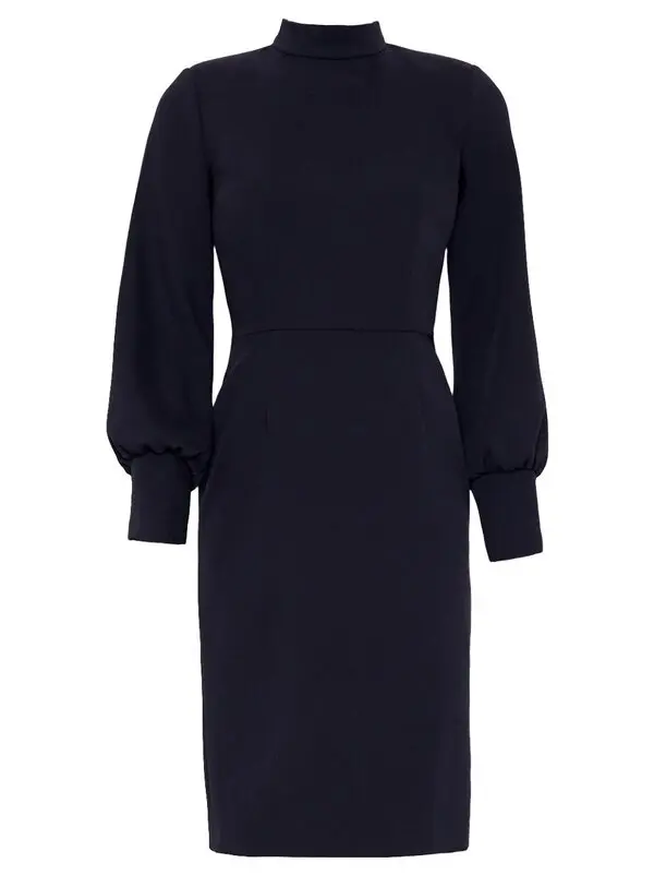 NOMI FAME Ra High Neck Long Sleeve Crepe Midi Dress - Black